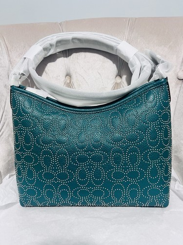 NWT Coach CX258 Laurel Hobo Bag Handbag Purse Signature Rivets Emerald ...