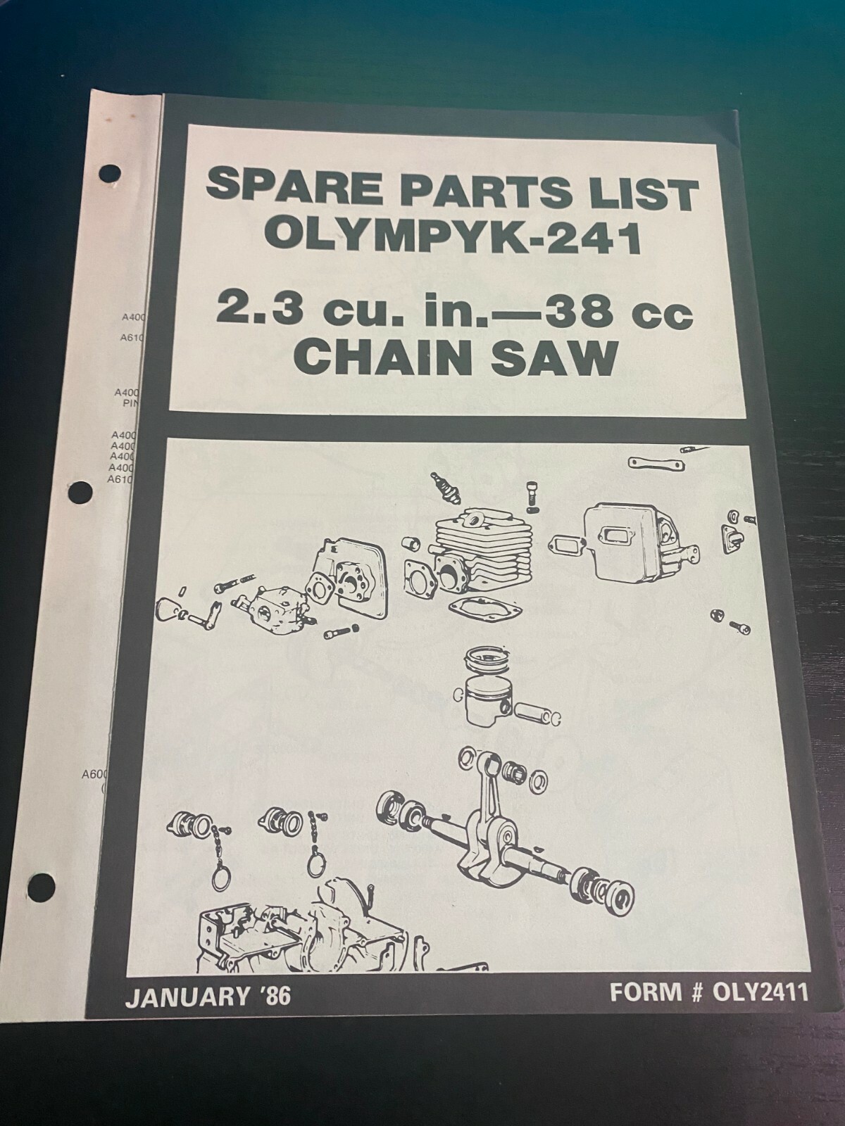 Spare Parts List Olympyk - 241 2.3 cu. in. 38 cc Chainsaw 86' G6 | eBay