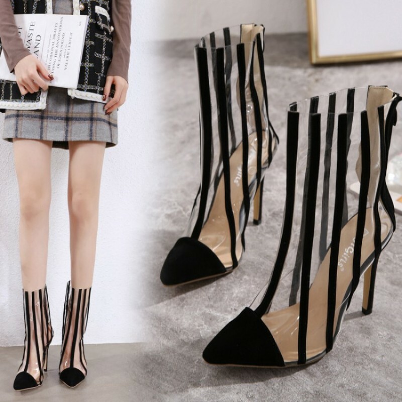 Women's Pointy Toe Hollow Out High Heels Evening Transparent PVC ...