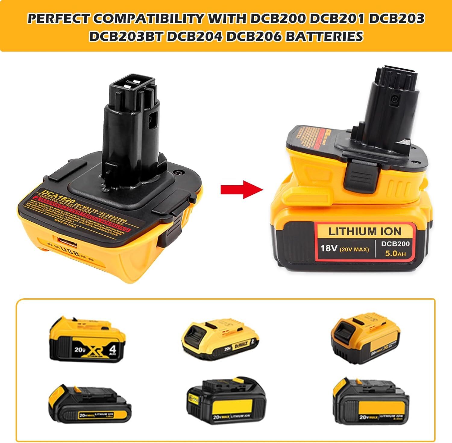 DEWALT DCA1820 20V Battery Adapter - Black/Yellow for sale online | eBay