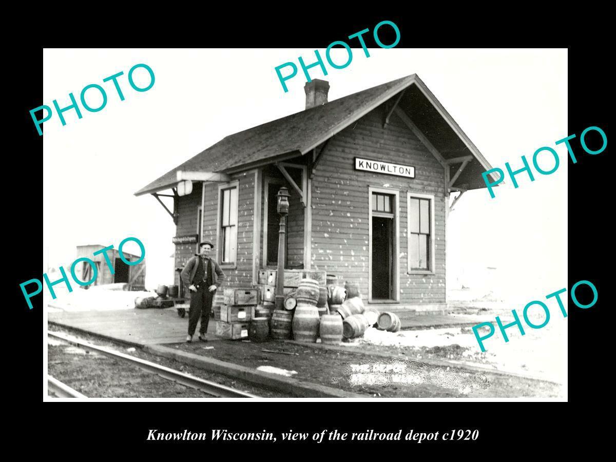 OLD POSTCARD SIZE PHOTO OF KNOWLTON WISCONSIN THE RAILROAD DEPOT ...