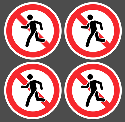 NO RUNNING 4 PACK WARNING STICKER Waterproof Vinyl 100mm x 100mm OHS ...