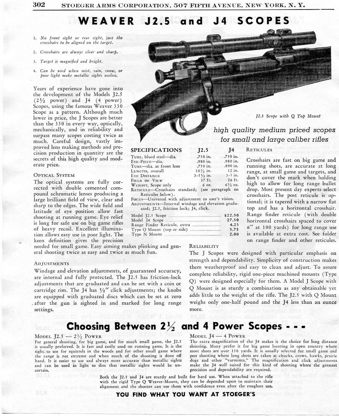 1949 Print Ad of Weaver Model J J2.5 & J4 Rifle Scope | eBay