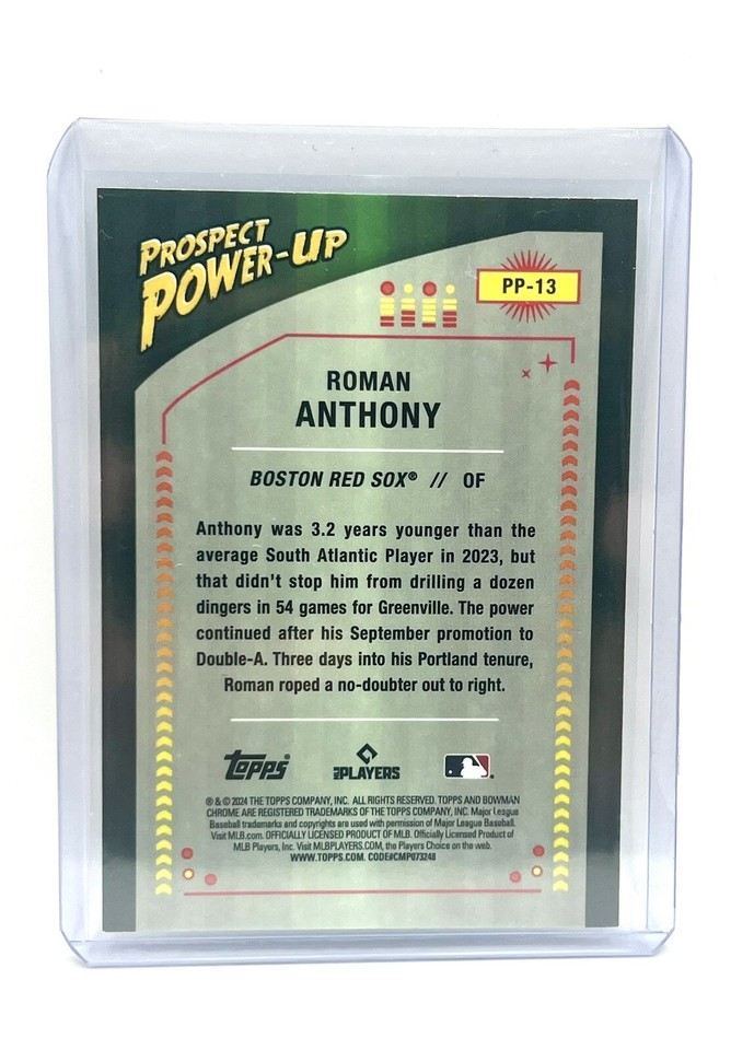 Roman Anthony Prospect Power Up Rookie 2024 Bowman Chrome Card #PP-13 ...