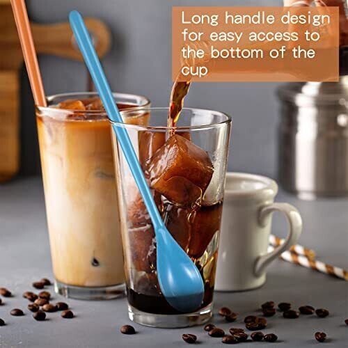 8 Pcs Iced Tea Spoons Long Plastic Ice Handle Spoon Colorful Teaspoons ...