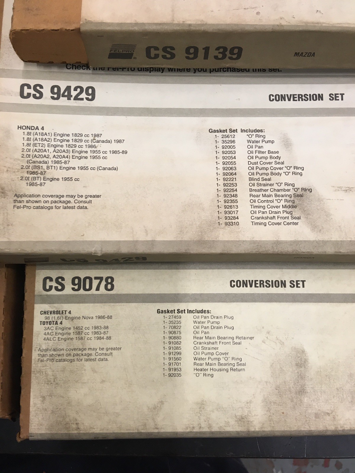 9 Fel-Pro Conversion Gaskets CS 9289 8807 9429 9436 8973 9139 9429 9078 ...