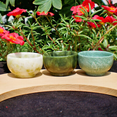 3X Natural Jade Bowl Set Hand Carved Crystal Gemstone Offering Altar ...