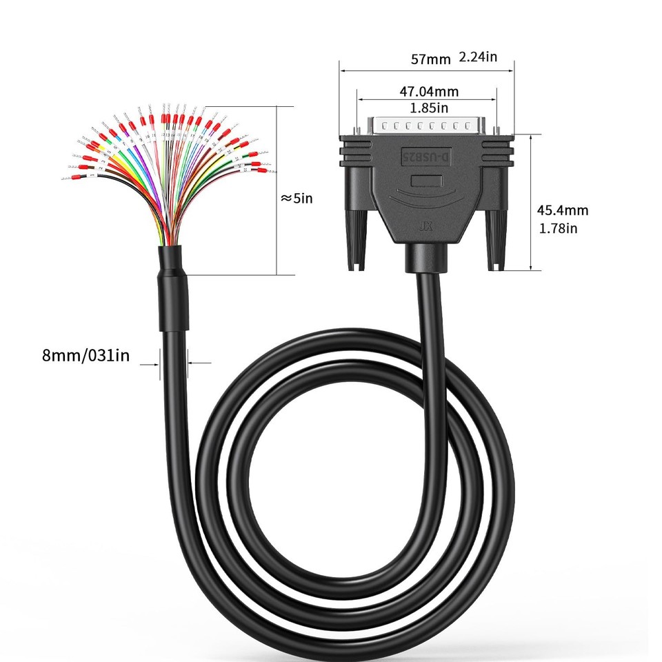DB25 Male Connector to Bare Wire 3-Foot 24AWG DB25 Extension Cable All ...