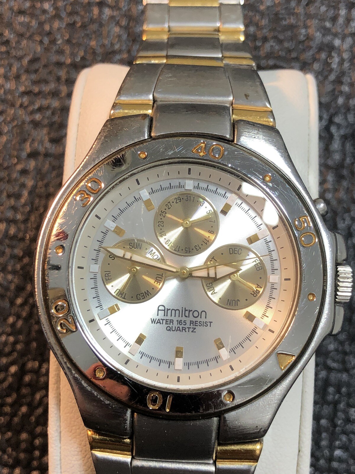 Armitron Mens Watch 165ft WR Stainless Rotating Bezel Day/Date/Month ...