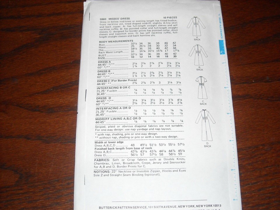 🌼 UNCIRCULATED 1979 BUTTERICK #5960 - LADIES ( 2 LENGTH ) DRESS PATTERN ...