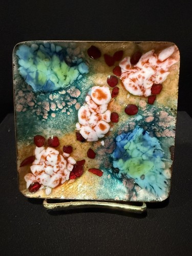 Vintage Enameled Copper Abstract Multi Color Trinket Tray In The Style ...
