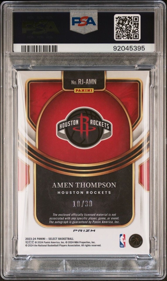 2023 Select Amen Thompson RC Patch Auto Neon Orange /30 - PSA 7 AUTO 10 ...