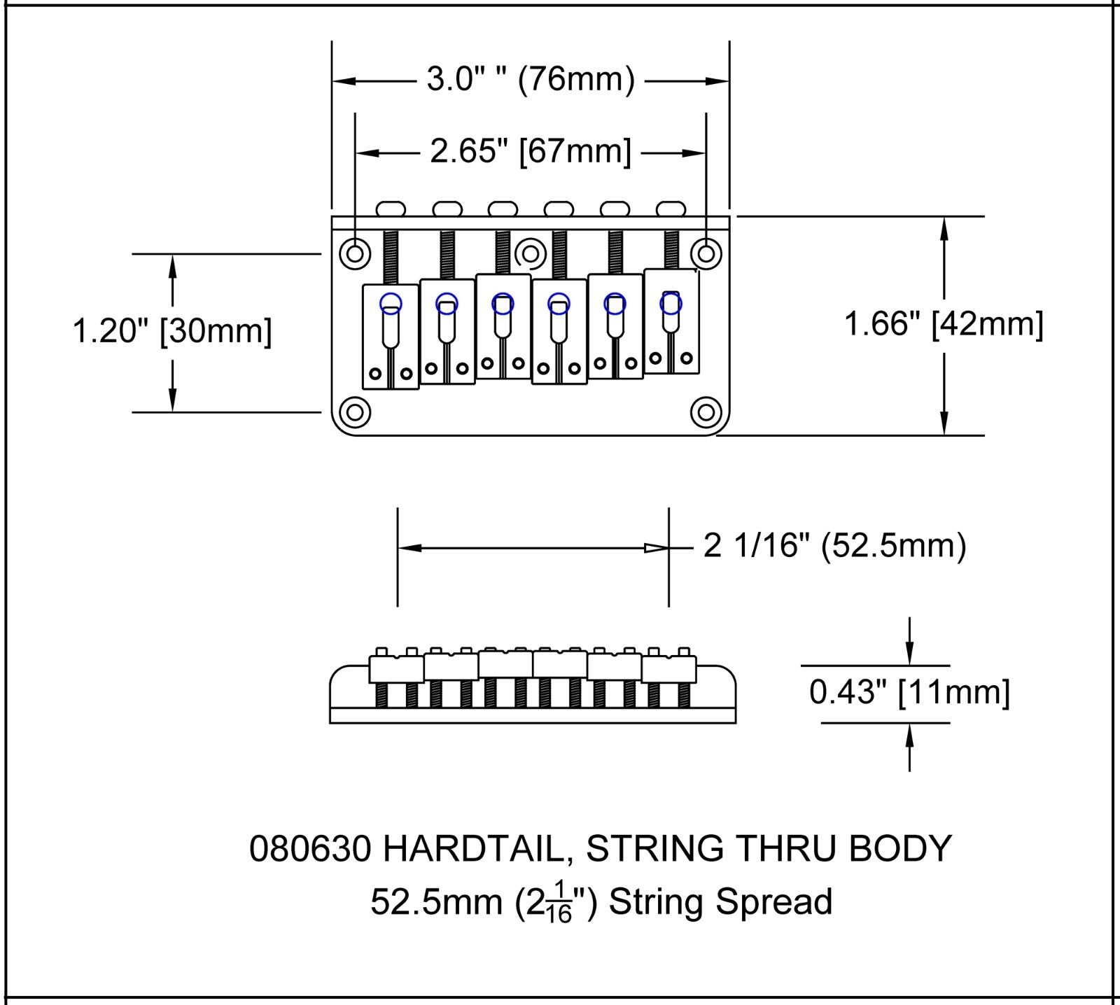 Bridge Hardtail 52.5mm Spread String thru body Chrome 080630CH | eBay