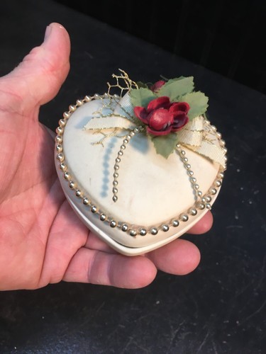 Heart Shaped With Flowers Ceramic Trinket Box Valentine Jewelry Box 3in ...