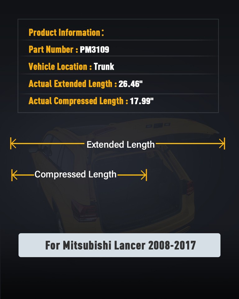 2* Rear Trunk Lift support Gas Shocks Struts Fits 2008-2018 Mitsubishi ...