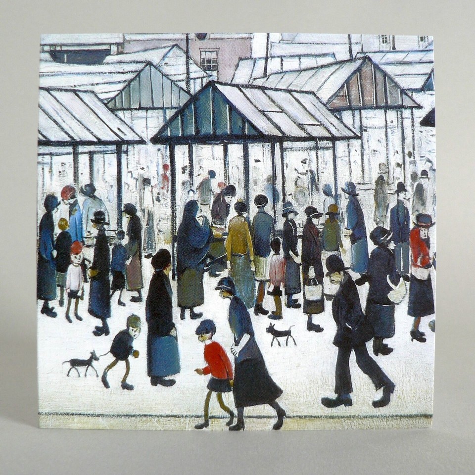 L.S. LOWRY GREETINGS CARDS A FIGHT MARKET SCENE YACHTS GOING TO WORK ...