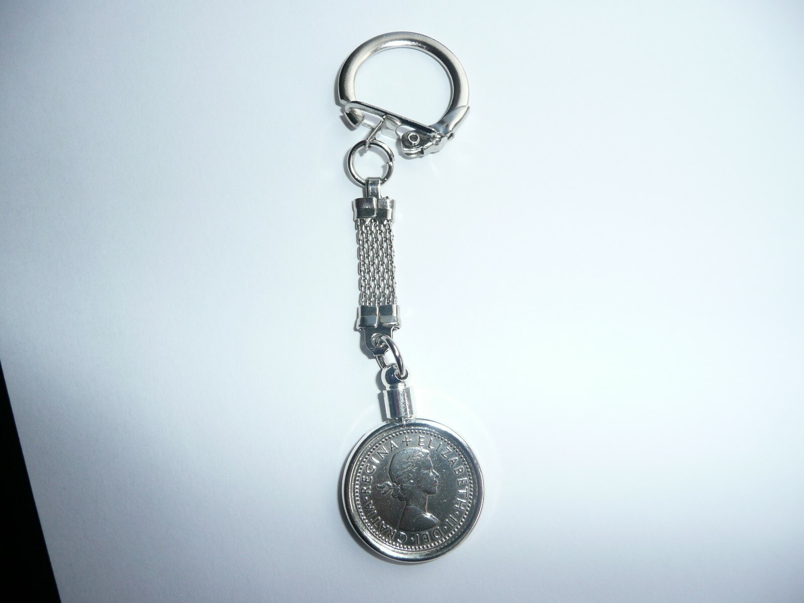 Good Vintage type lucky Sixpence key ring 6d tanner sixpenny bit mount ...