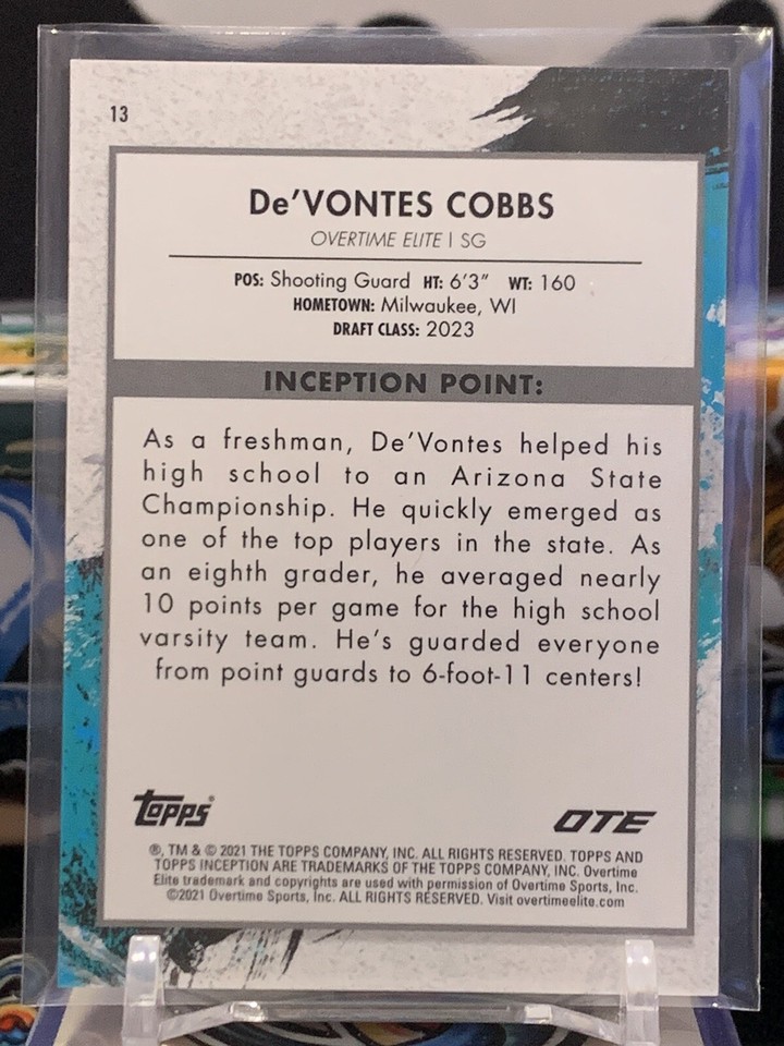 2021-22 Topps Inception OTE Overtime Elite De'Vontes Cobbs #13 JB4S | eBay