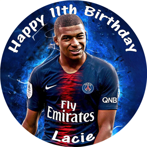 KYLIAN MBAPPE PSG CAKE TOPPER PERSONALISED EDIBLE ROUND FOOTBALL TOPPER ...