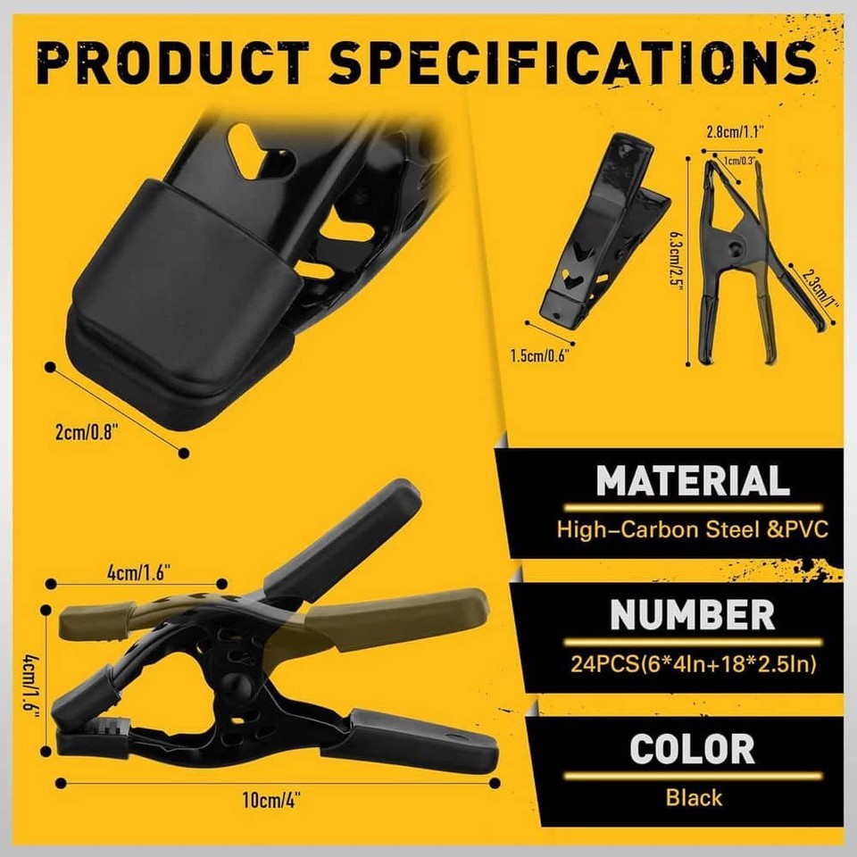 Metal Spring Clamps Clips 24-Pack With 1.1 And 1.6 Jaw Opening For ...