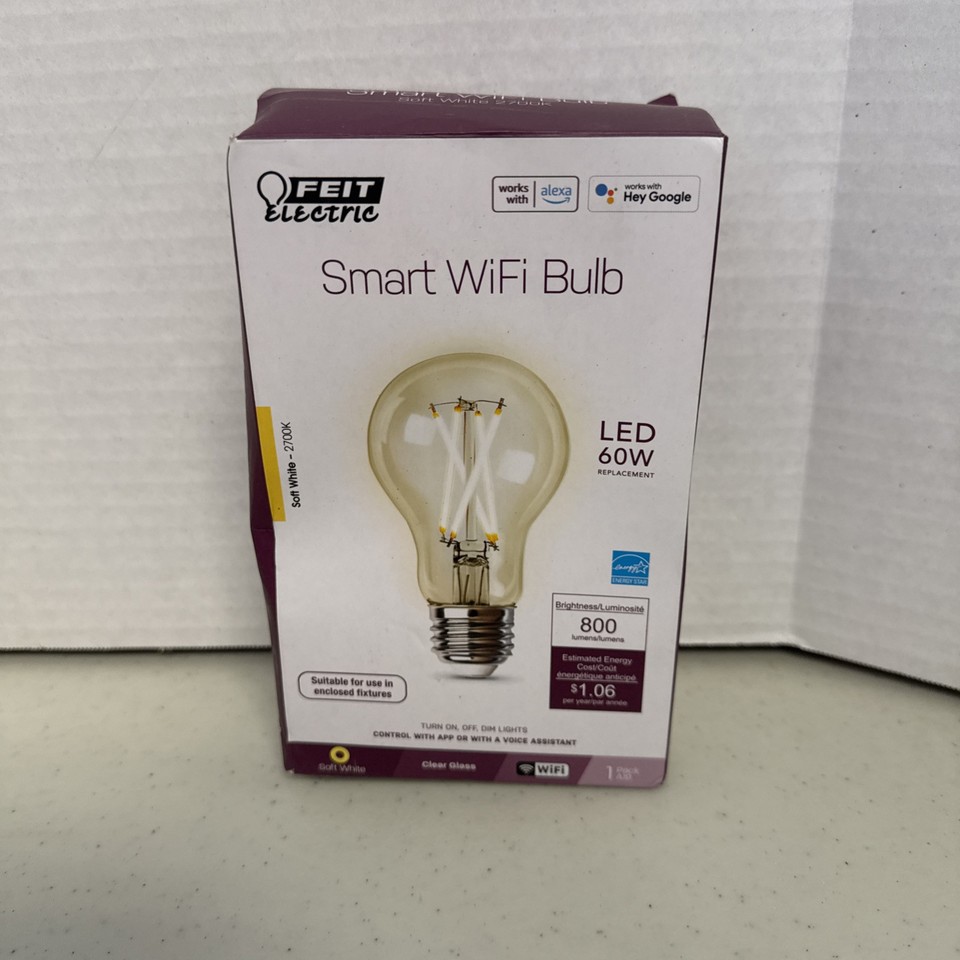 FEIT Smart Wifi 60 Watt EQ A19 Soft White Medium Bas Dimmable LED Light ...