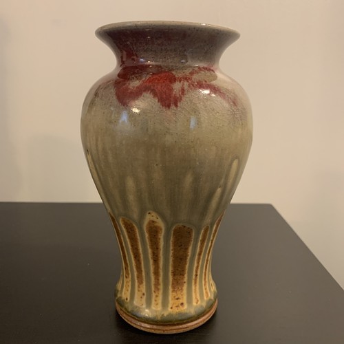 Paul Ray Signed Pottery Seagrove NC Oxblood Red Drip Glaze Flared Vase ...