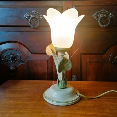 Vintage BHS Toleware Style Table Lamp - Pretty Metal Foliage & Frosted ...