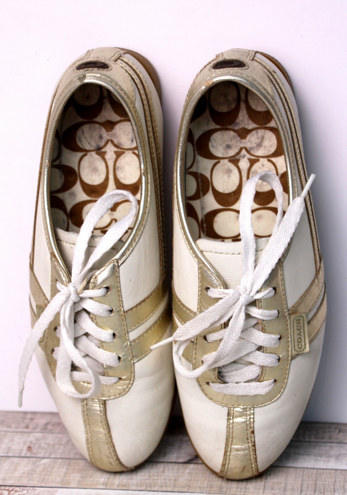 Coach P506 ELLIE WHITE GOLD GENUINE LEATHER LACE UP S… - Gem