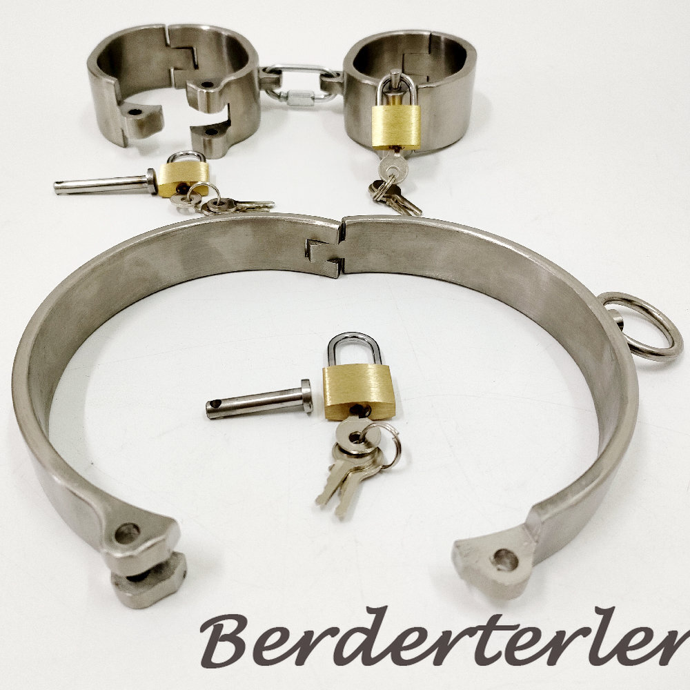 304 Stainless Steel Detachable Chain Set Collar Handcuff Ankle Cuffs ...