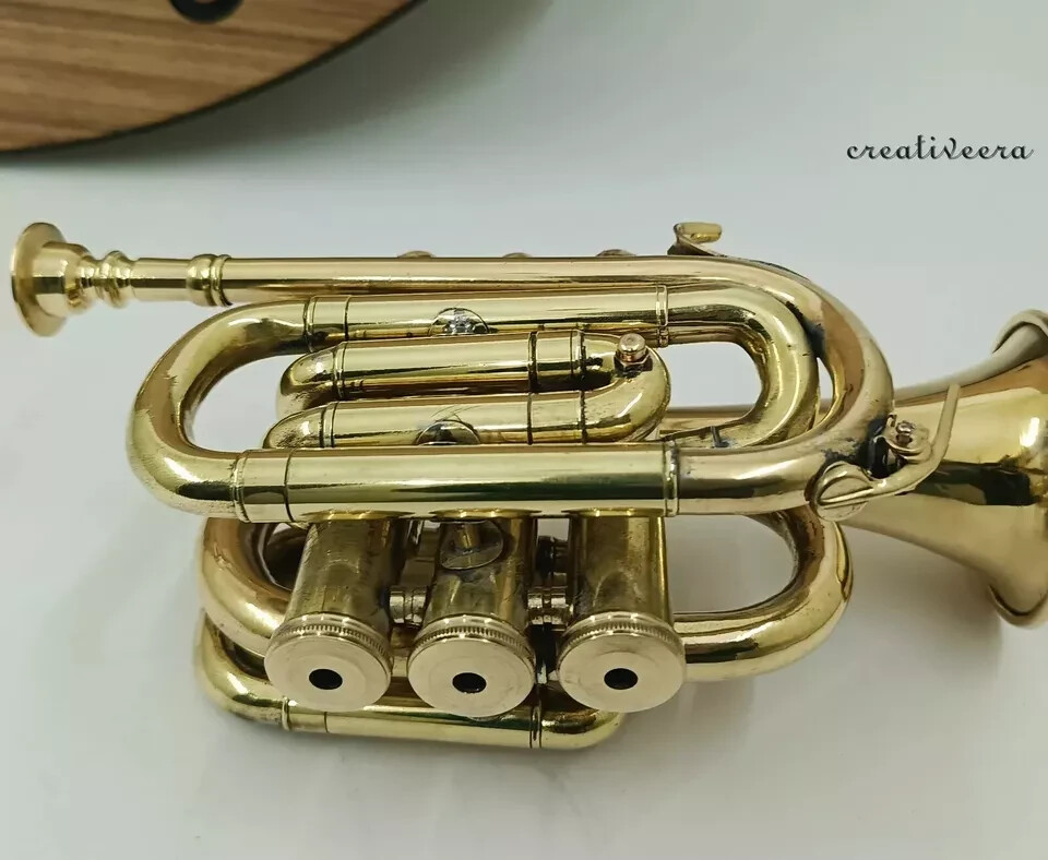 Antique Brass Golden Finish Pocket Trumpet Instrument Elegant ...