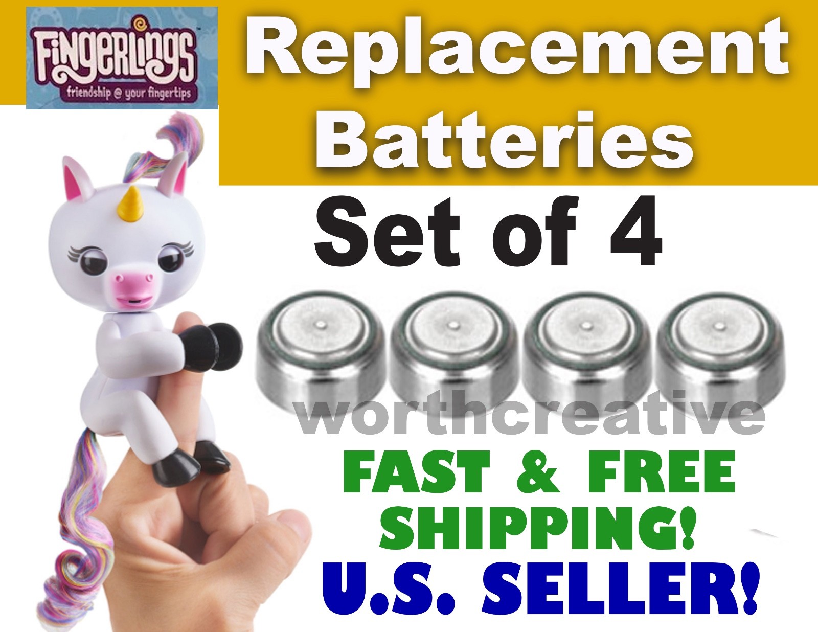 4 REPLACEMENT BATTERIES FOR WowWee FINGERLING Electronic Monkey Sloth ...