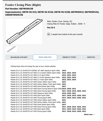 NEW OEM GENUINE Mazda 2017-2025 CX-5 Front Right Fender Ledge Cover ...