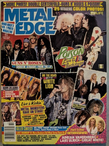 Metal Edge Magazine October 1988 Poison, Guns n Roses, White Lion ...