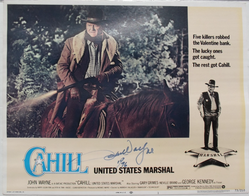 John Wayne CAHILL U.S Marshall Autograph Signed Lobby Card Authentic ...
