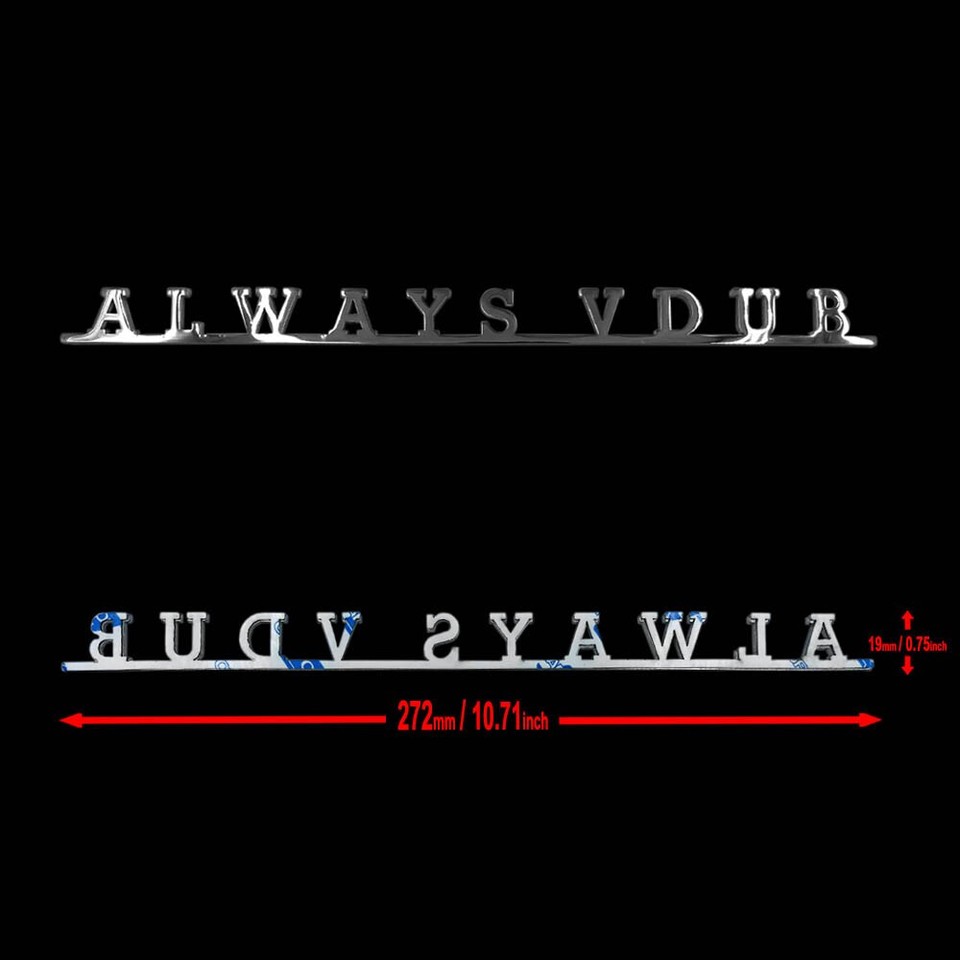 Always V Dub Stainless Decklid Script Emblem Badge Fits VW T1 T2 Samba ...
