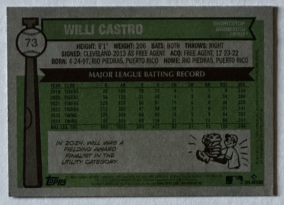 2025 Topps Heritage Dark Green Border Card #73 Willi Castro Minnesota ...