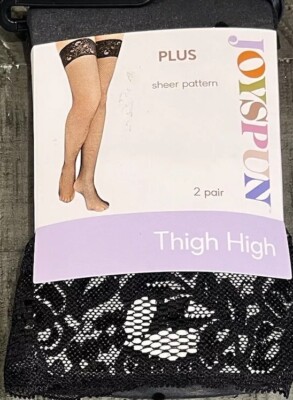 Joyspun Women's Plus Size Thigh High Tights Nylons Sheer Black Dot 2 ...
