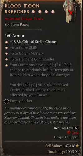 Blood Moon Breeches 4GA Necromancer Diablo 4 Season 8 SC D4 PS5 Xbox | eBay