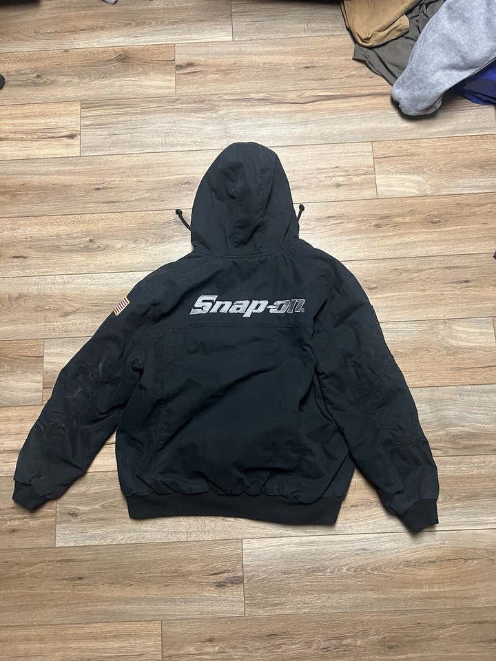 Snap On Tools Jacket Mens Extra Large Black Canvas Hooded Utility ...