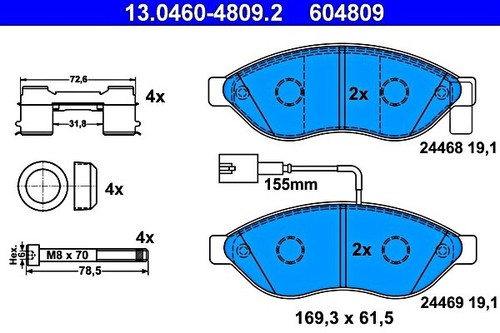 ATE Disc Brake Pad Set For FIAT PEUGEOT CITROEN Ducato Bus Boxer Box ...