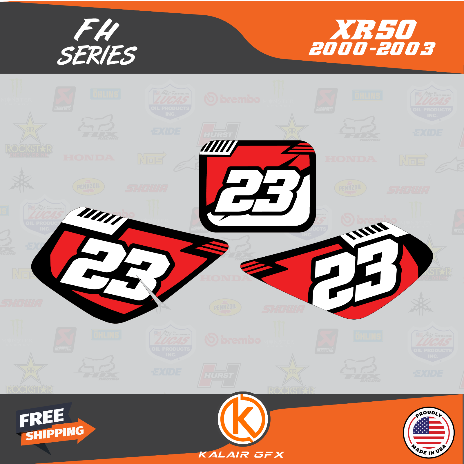 Graphics Kit for Honda XR50 (2000-2003) XR 50 FH Series - Red/Black 3 ...