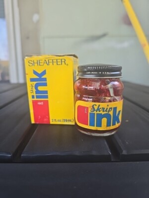 Sheaffers Skrip Red Writing Fluid Glass has a tiny bit in bottle w ...
