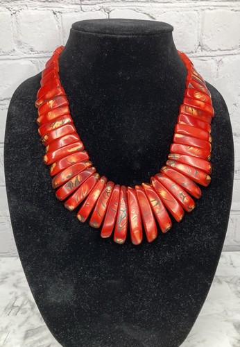 Vintage Tagua Necklace Orange / Red | eBay