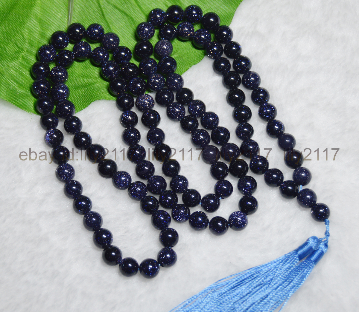 8mm Blue Sand Sun Sitar Tibet Buddhist 108 Prayer Beads Mala Necklace ...