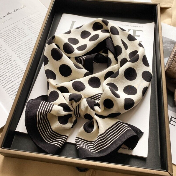 100% Mulberry Silk Crepe Shawl Dots Print Neckerchief Oblong Scarf ...