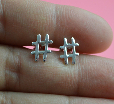 Hashtag Stud Earrings - 925 Sterling Silver Hashtag Symbol Stud ...
