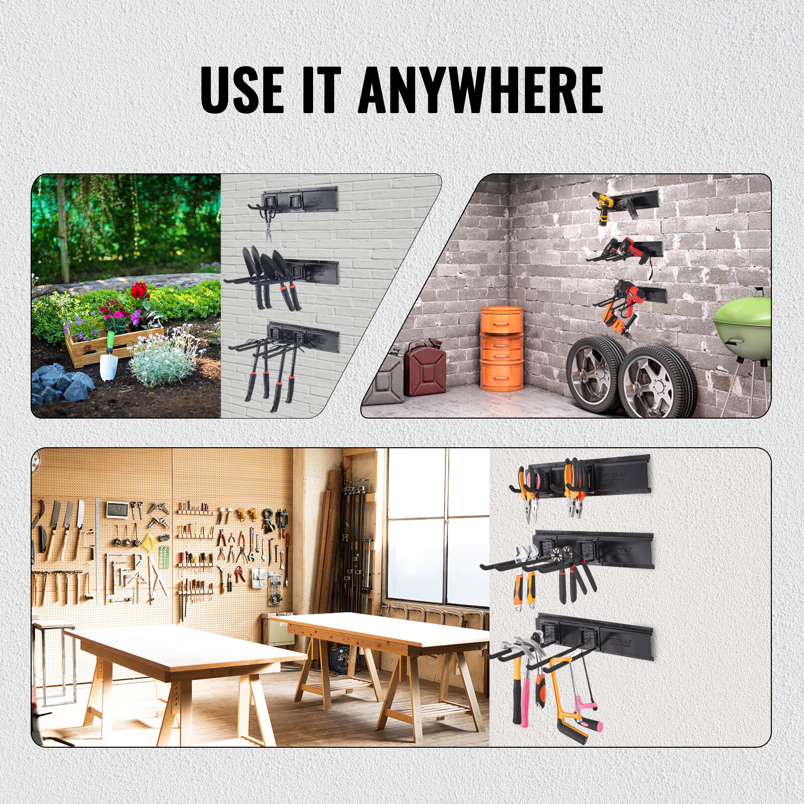 VEVOR Wall Mounted Tools Organizer Heavy Duty Garage Tool Storage Rack ...