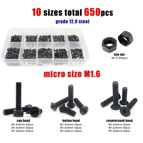 650 Small M1.6 Allen Hex Socket Head Cap Button Countersunk Screw Bolt ...