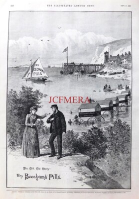 BEECHAM'S PILLS 'Wheeled Bathing Machines' ADVERT : Antique 1890 Print ...