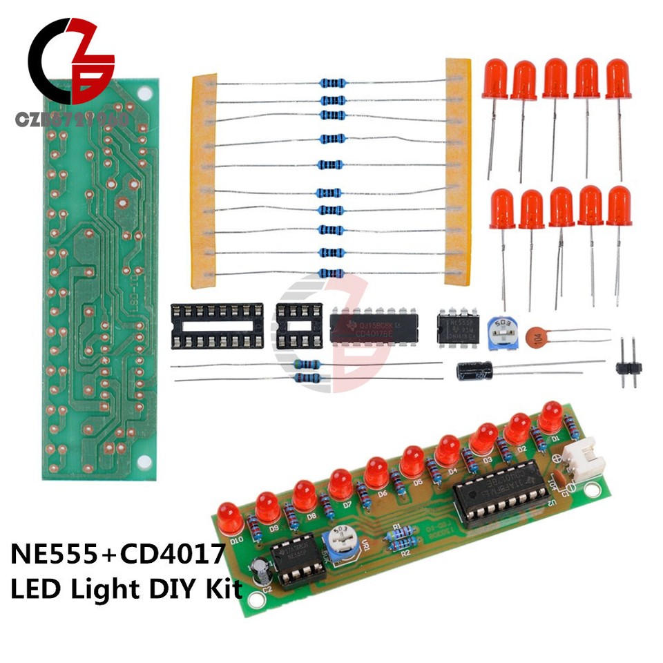 10PCS NE555+CD4017 LED Light Water DIY Kit Electronic Suite Water Lamp ...